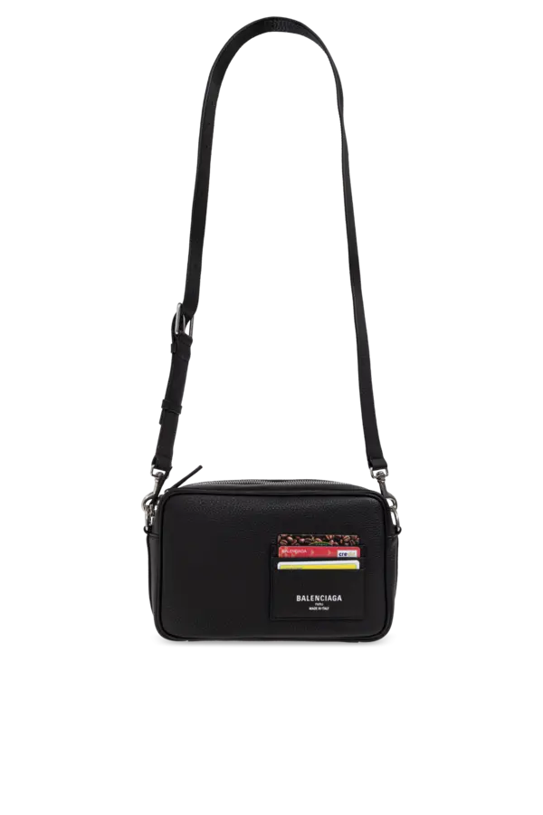 Balenciaga Leather Credit Shoulder Bag - Black