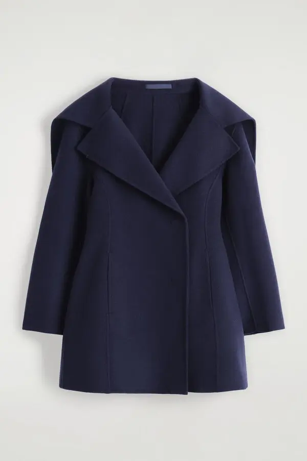 Cos Sculpted Double-faced Wool Short Coat - Blue
