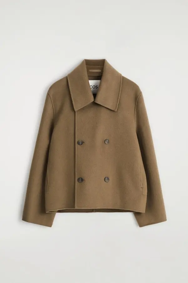 Cos Double-faced Wool Short Pea Coat - Brown