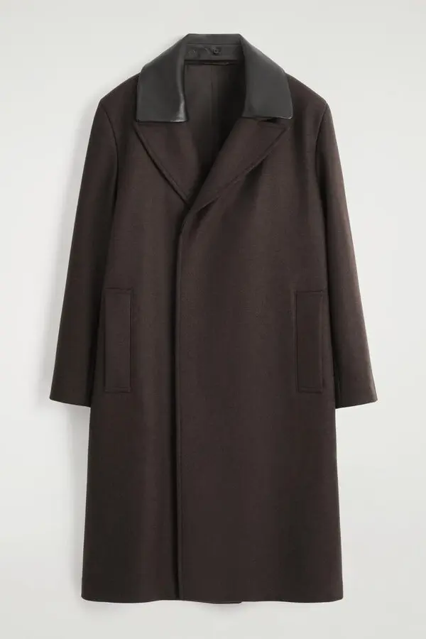 Cos Leather-collar Wool Long Coat