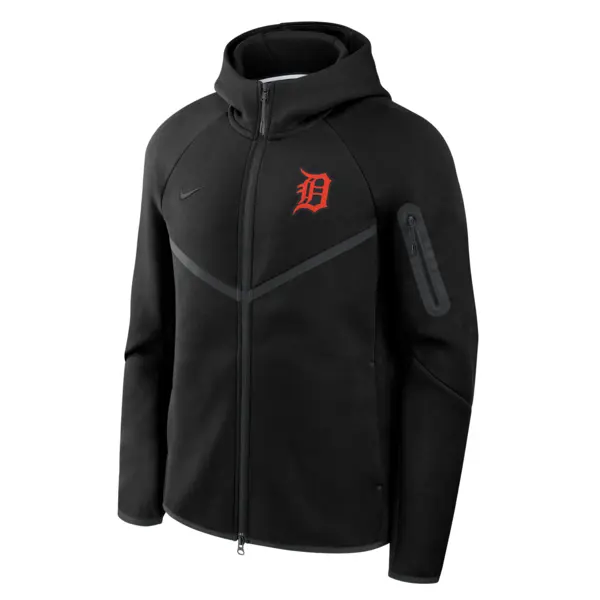Nike Detroit Tigers Tech Fleece Windrunner Mlb Full-zip Hooded Jacket - Black