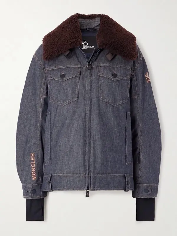 Moncler Yunque Shearling-trimmed Denim Down Jacket - Blue