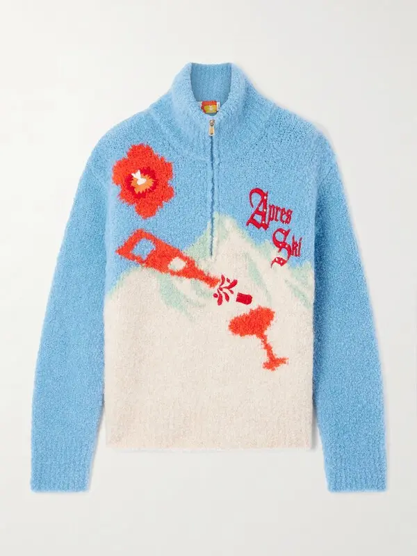 WE NORWEGIANS Markarian Embroidered Bouclé Half-zip Sweater