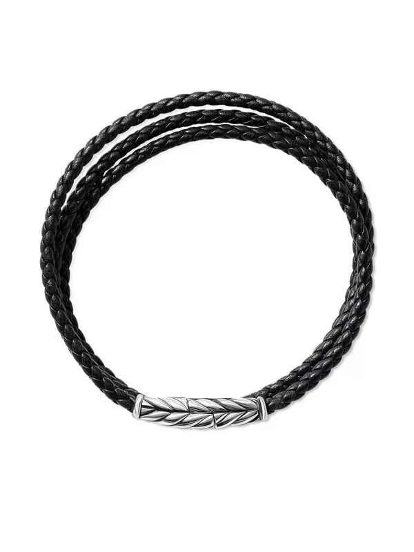 David Yurman Sterling Silver Chevron Triple Wrap Leather Bracelet