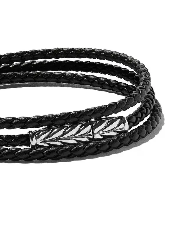 David Yurman Sterling Silver Chevron Triple Wrap Leather Bracelet