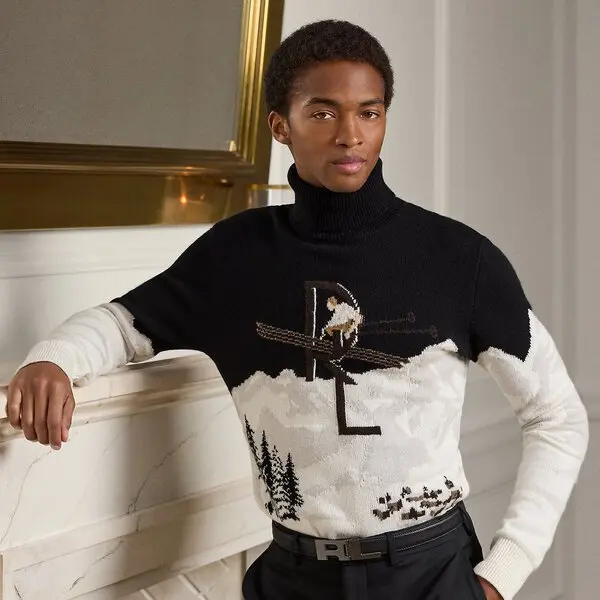 Ralph Lauren Intarsia-knit Cashmere Turtleneck Sweater - Black/cream