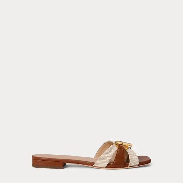 Ralph Lauren Blaike Cross-dyed Canvas Slide Sandal - Natural/buff/lauren Tan