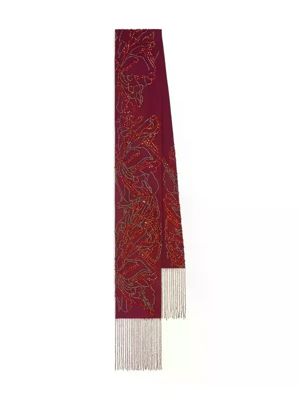 Dries Van Noten Embroidered Fringed Silk Scarf - Red