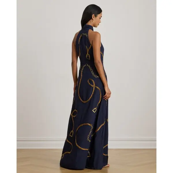 Ralph Lauren Belting-motif Sequined Crepe Halter Gown