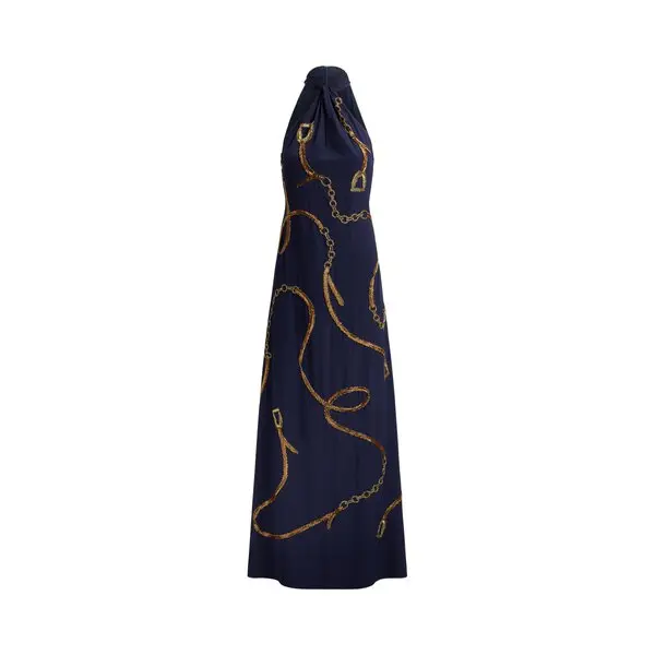 Ralph Lauren Belting-motif Sequined Crepe Halter Gown