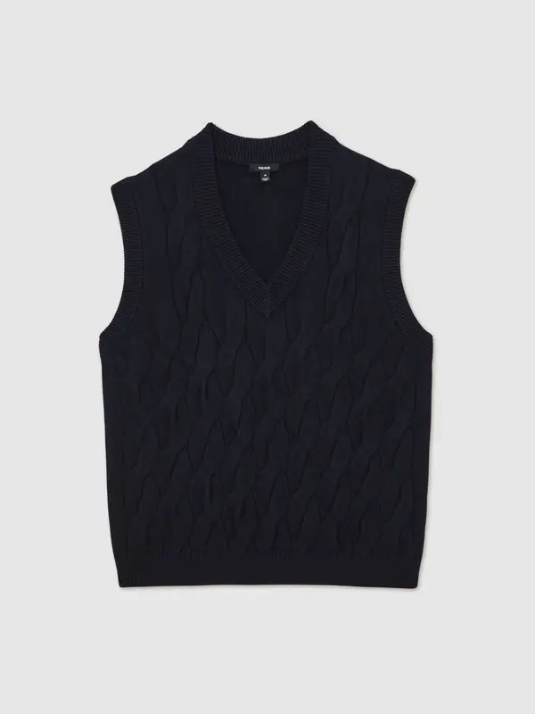 REISS Walton Cable-knit Vest - Navy