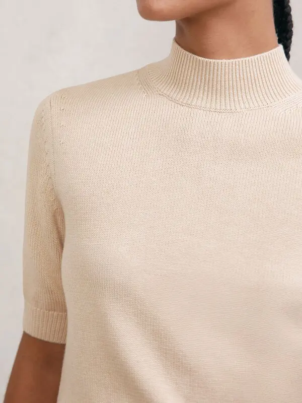 REISS Aria Cotton And Wool Funnel-neck Knit Top - Neutral