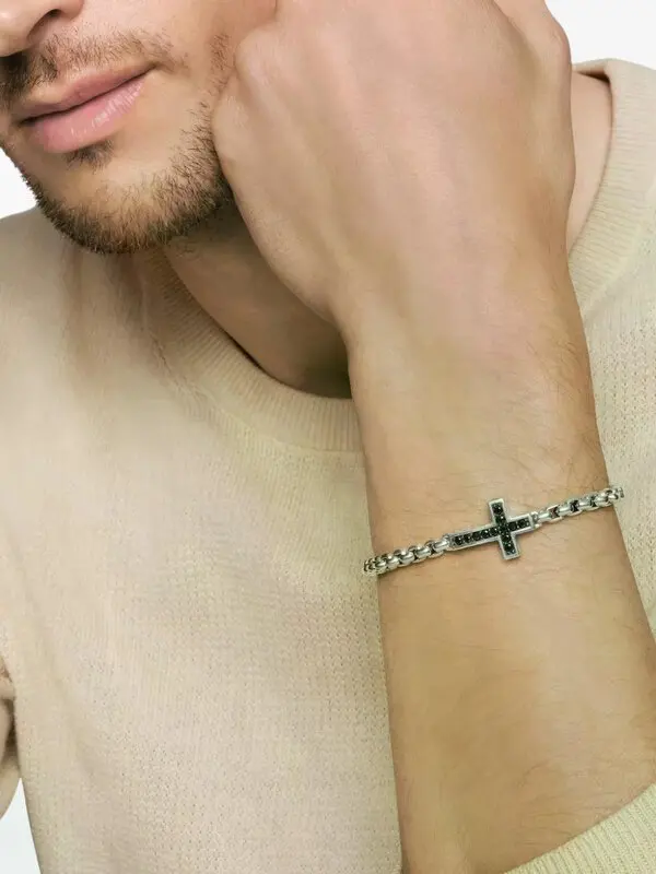 David Yurman Sterling Diamond Cross Charm Bracelet