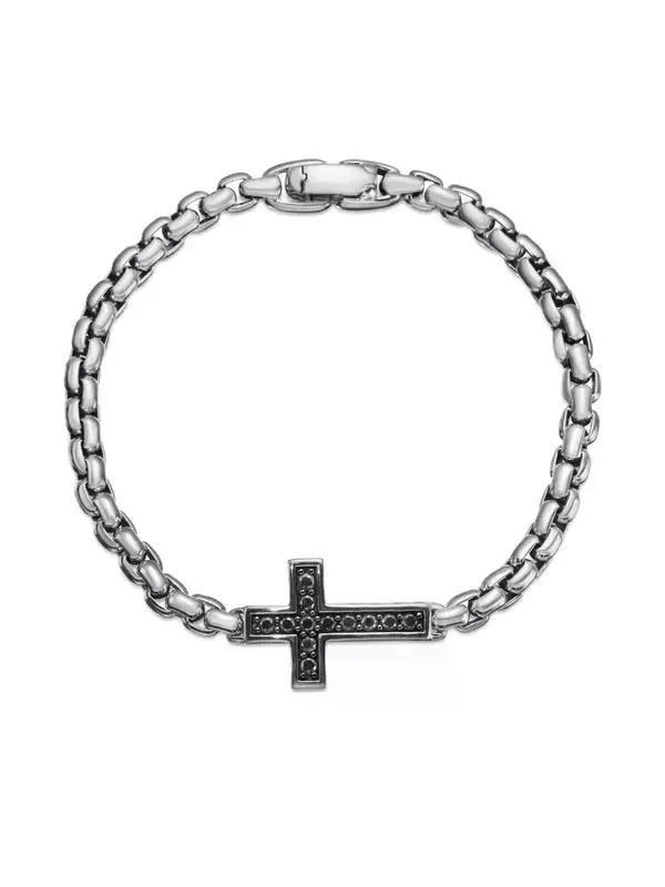 David Yurman Sterling Diamond Cross Charm Bracelet