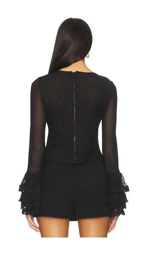 Alice + Olivia Delaina Long Sleeve Crop Top With Ruffle Cuff - Black