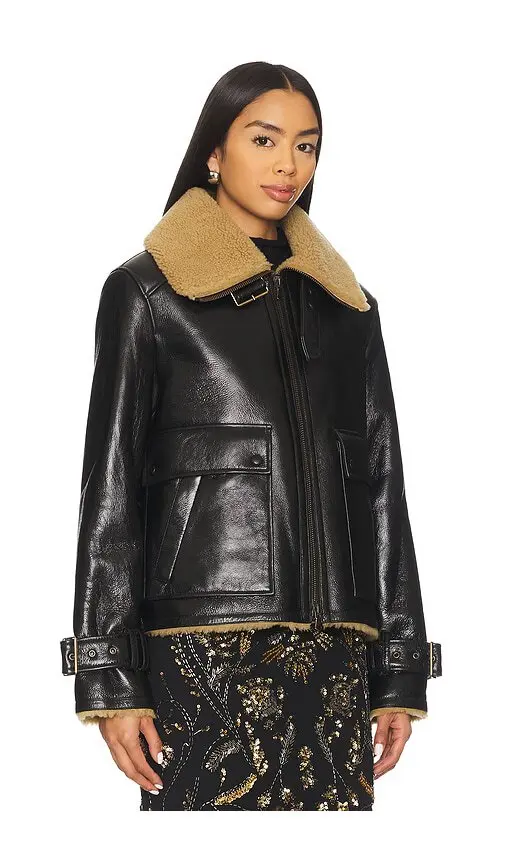 Veronica Beard Danika Shearling Jacket - Shiny Black