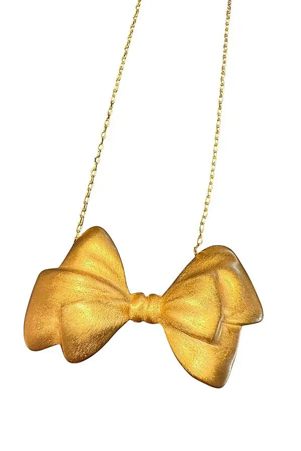 PERSONAL CHOICE 1990s Matte Gold Bow Pendant Necklace - Yellow