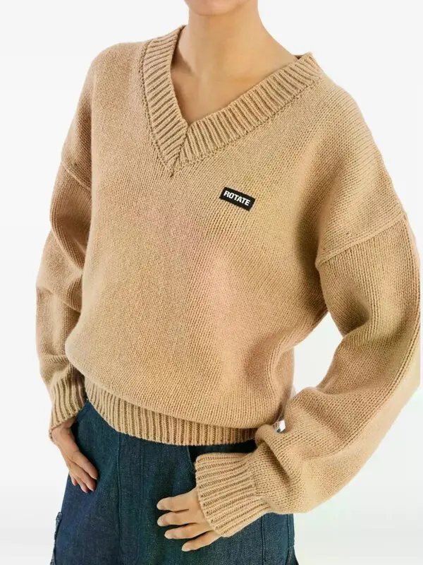 ROTATE BY BIRGER CHRISTENSEN V-neck Wool Sweater - Brown