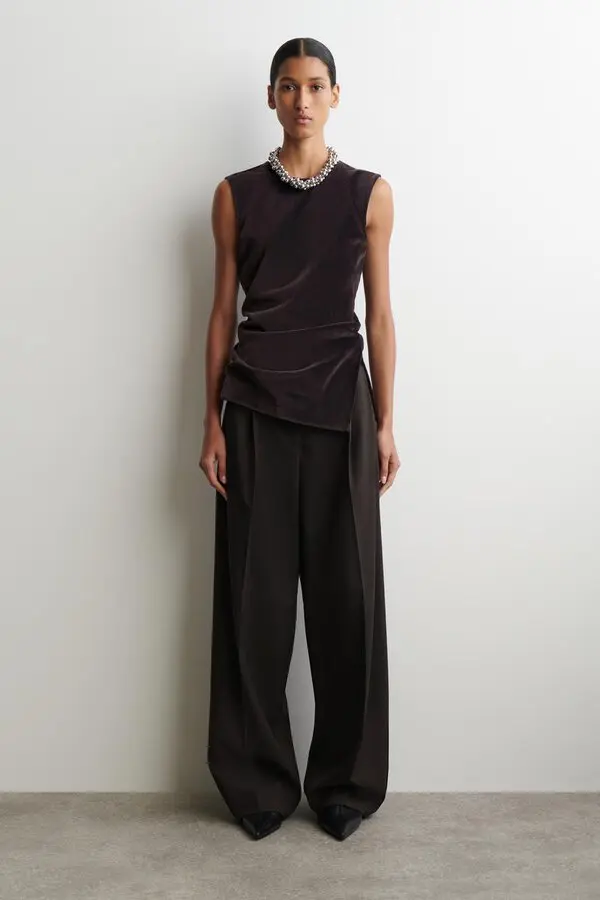 Cos Asymmetric Velvet Top - Brown