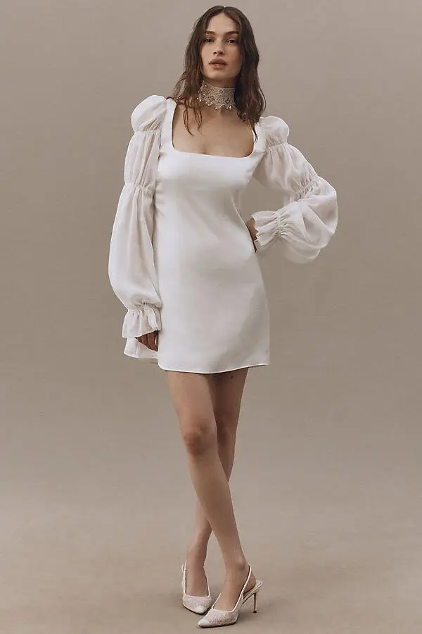 sachin and babi light blue dress Champagne Satin Backless Ruched Mini Dress