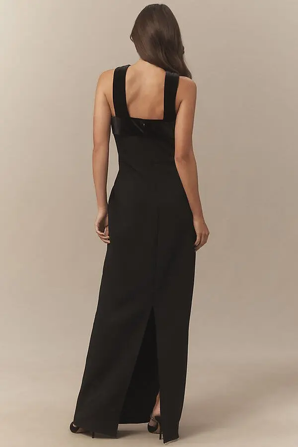 Shoshanna Midnight Gala Velvet Bow Maxi Dress