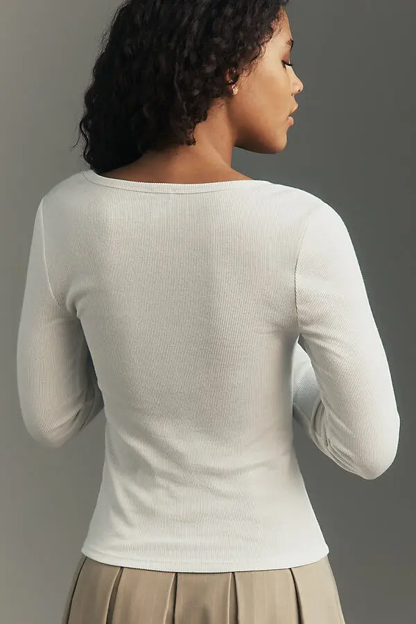 Maeve Long-sleeve Scoop-neck Ribbed T-shirt - Ivory