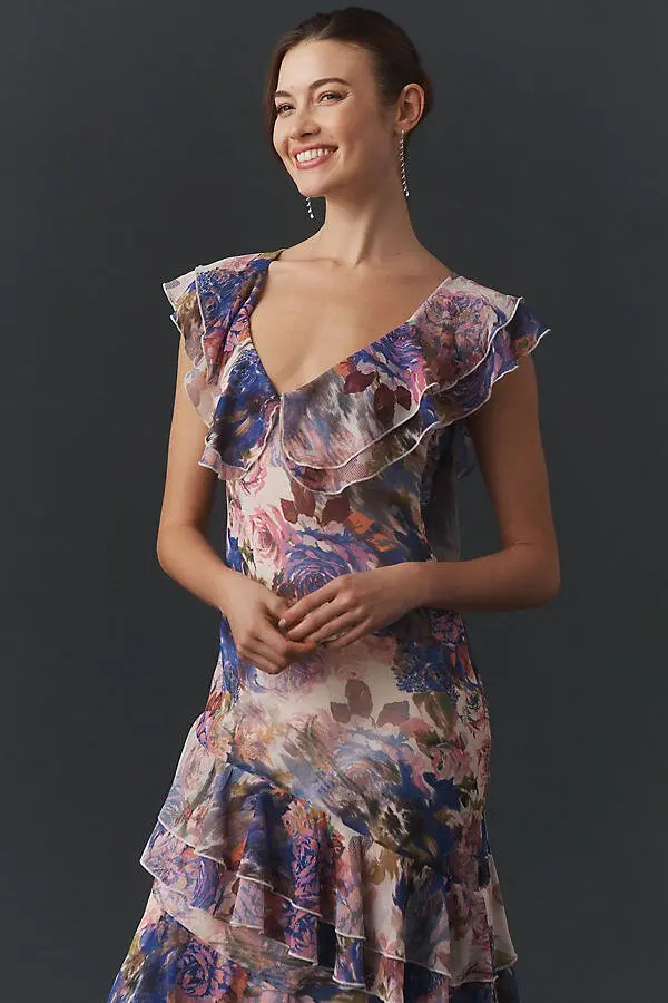 Bhldn Gaia Asymmetric Ruffled Maxi Dress