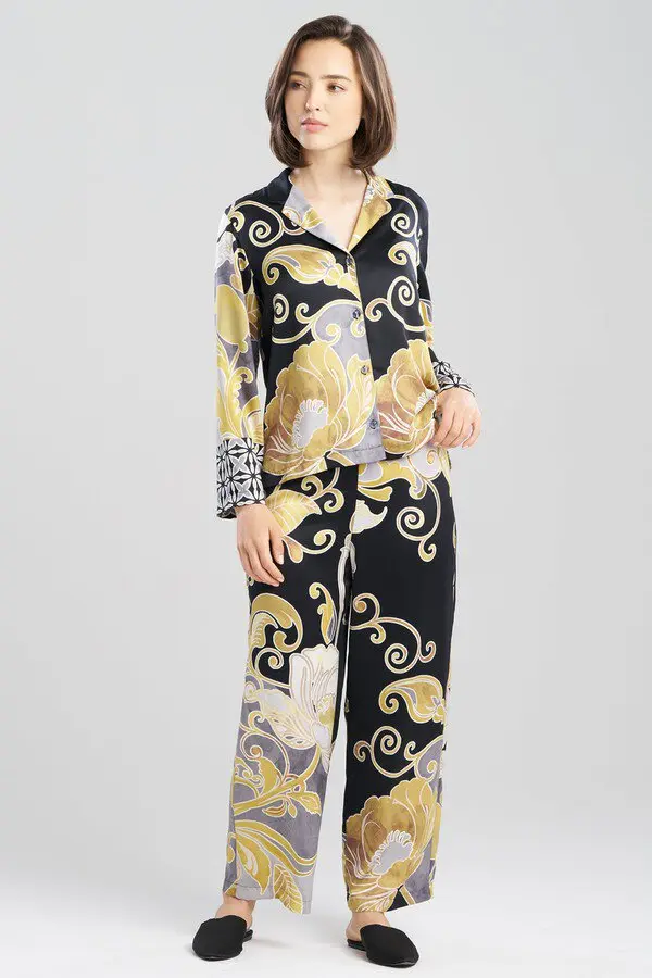 Natori Deco Printed Charmeuse Notch Pajama Set