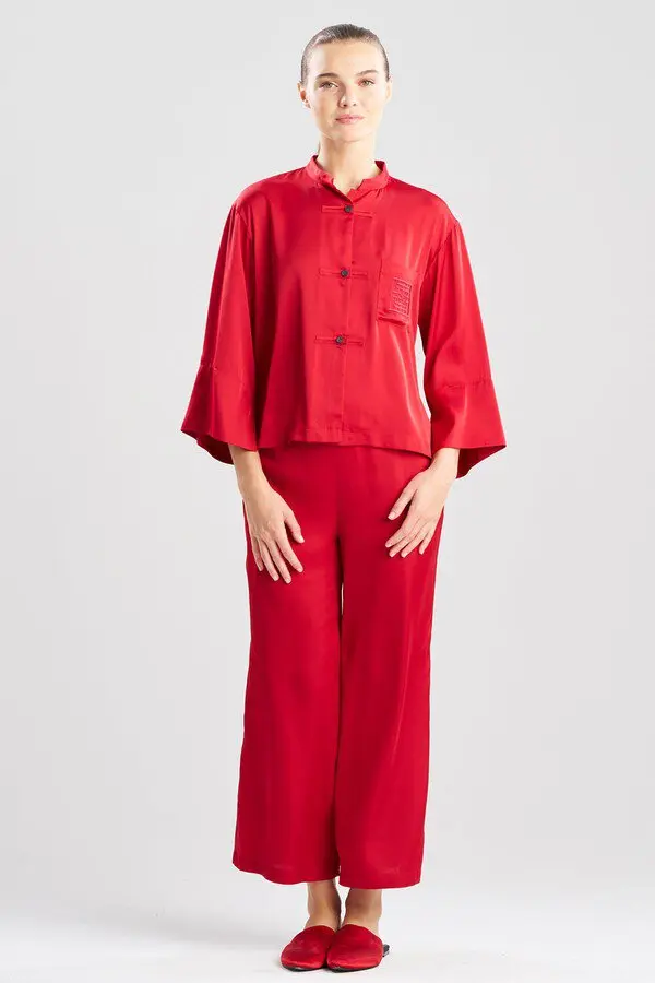 Natori Satin Essentials Embroidered Mandarin Pj