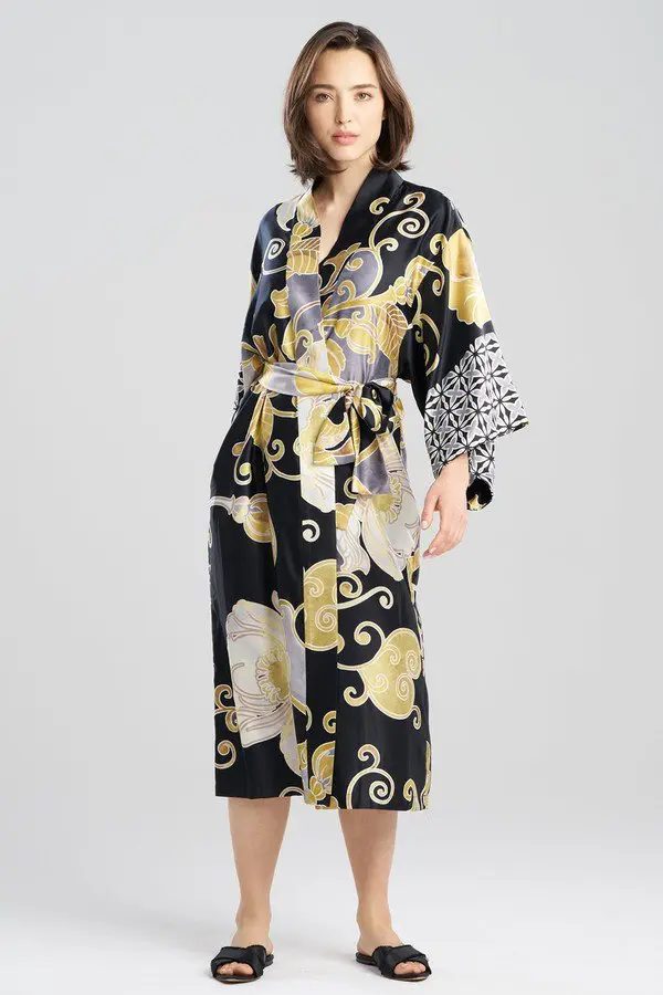 Natori Deco Printed Charmeuse Robe - Black