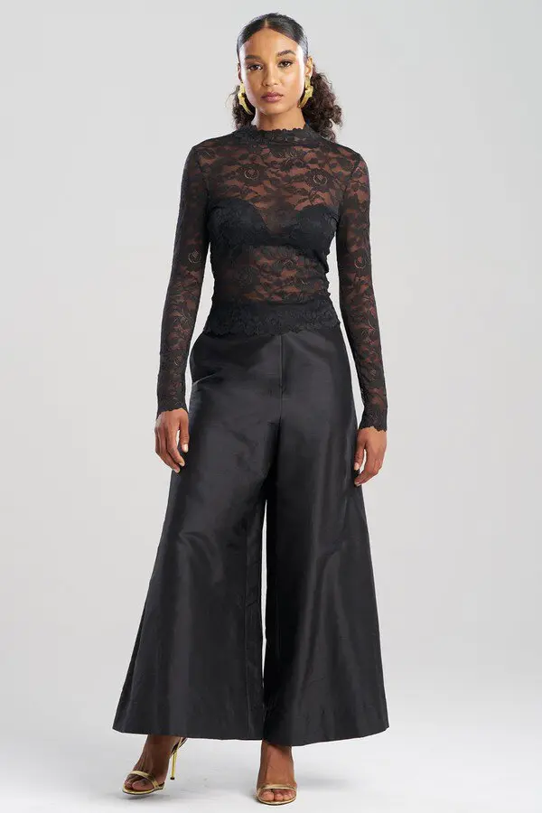 Natori Peony Allover Sheer Lace Top - Black