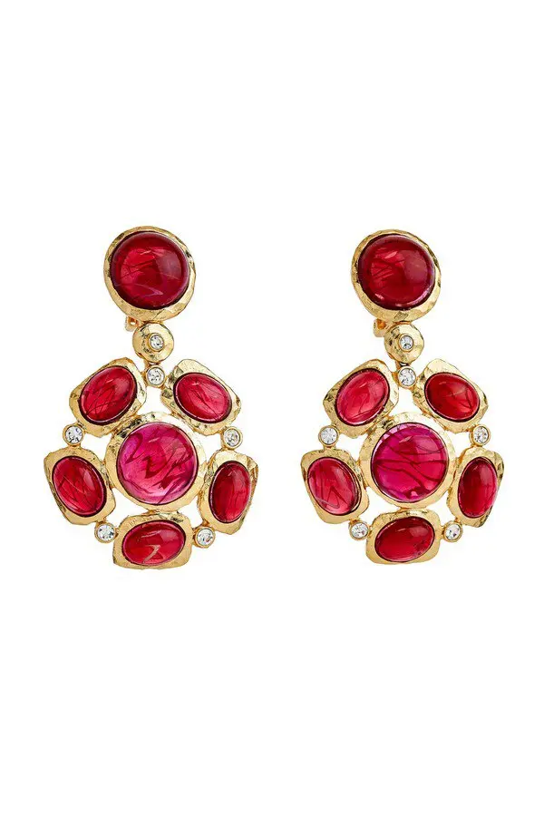 KENNETH JAY LANE Ruby Cluster Drop Clip-on Earrings - Gold