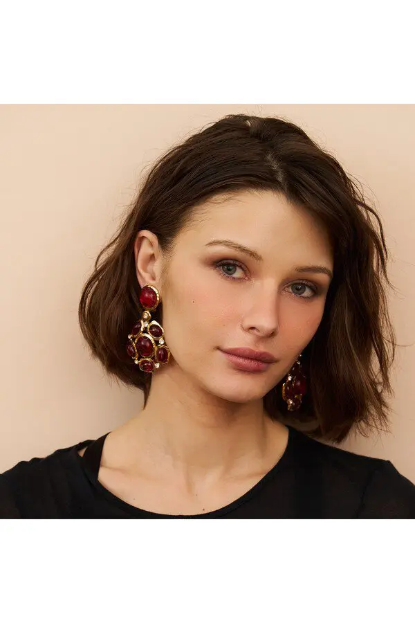 KENNETH JAY LANE Ruby Cluster Drop Clip-on Earrings