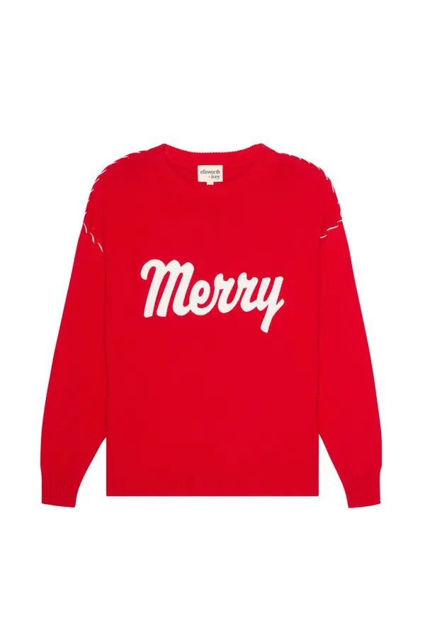 ELLSWORTH + IVEY Riley Crewneck "merry" Sweater - Natural