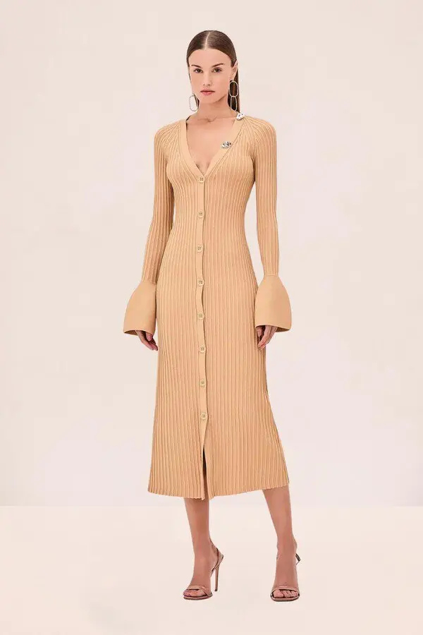 Alexis Trisha Ribbed Knit Dress - Neutral