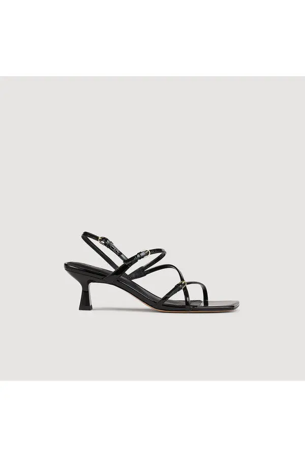 Sandro Patent Leather Strappy Heeled Sandals - Black