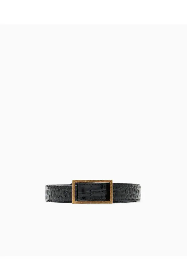 Emporio Armani Belt In Mock-croc Leather With Plate - Black