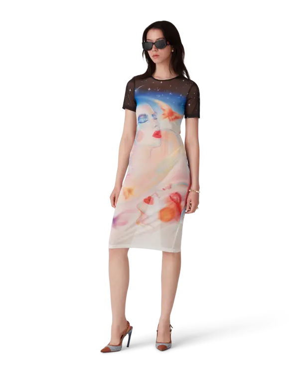Casablanca Galactic Connection Mesh Short Sleeve Dress