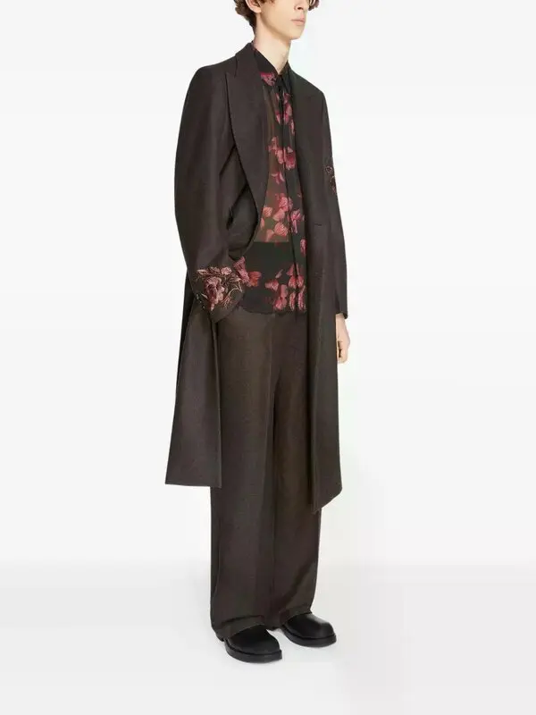 Dries Van Noten Floral-embroidered Wool Coat - Brown