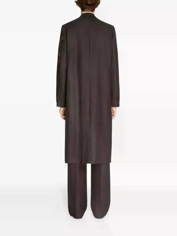 Dries Van Noten Floral-embroidered Wool Coat - Brown