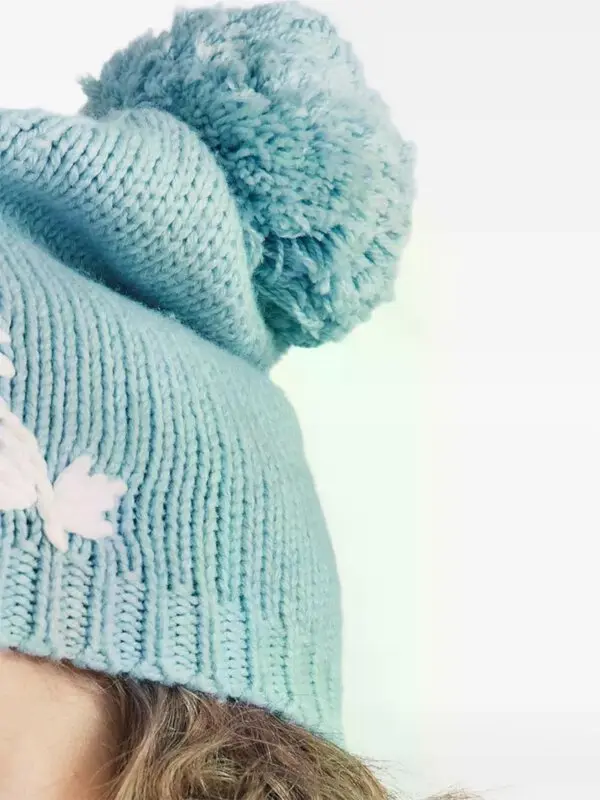 Loveshackfancy Pompom Floral-Embroidered Beanie - Blue  display picture 2