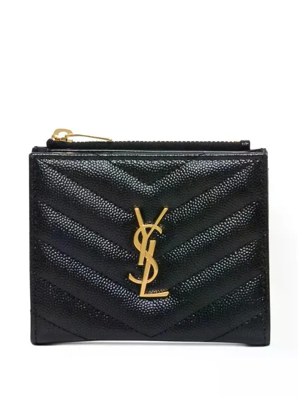 Saint Laurent Cassandre Quilted Logo Wallet - Black