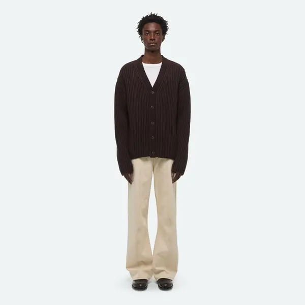 Helmut Lang Ribbed V-neck Cardigan - Dark Brown