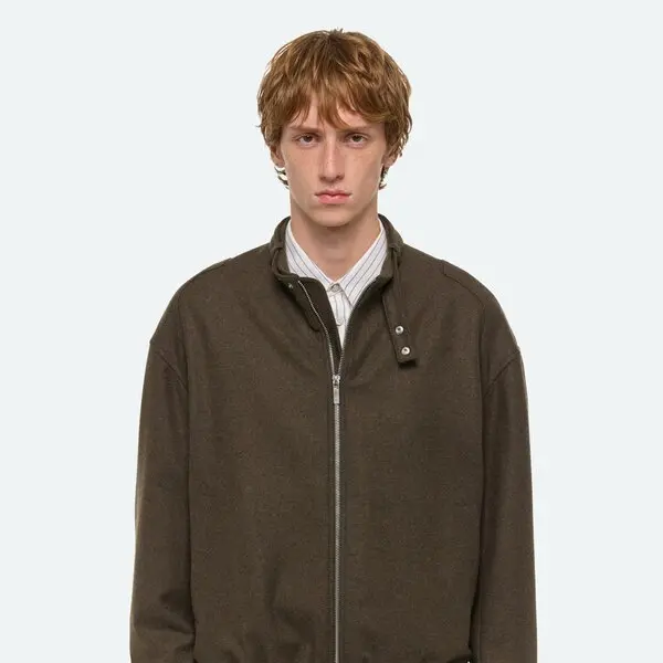 Helmut Lang Belted Wool Flannel Bomber Jacket
