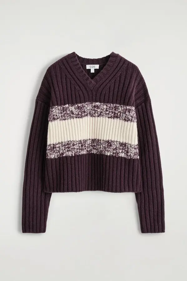 Cos Textured Merino Wool V-neck Sweater