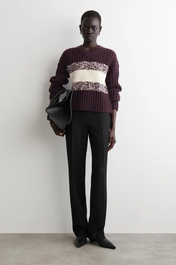 Cos Textured Merino Wool V-neck Sweater