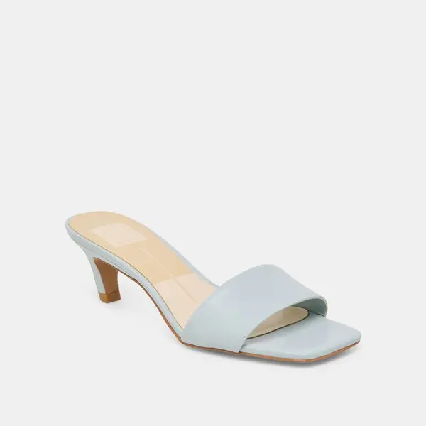 DOLCEVITA Rexa Kitten Heel Mules - Ice Blue Leather