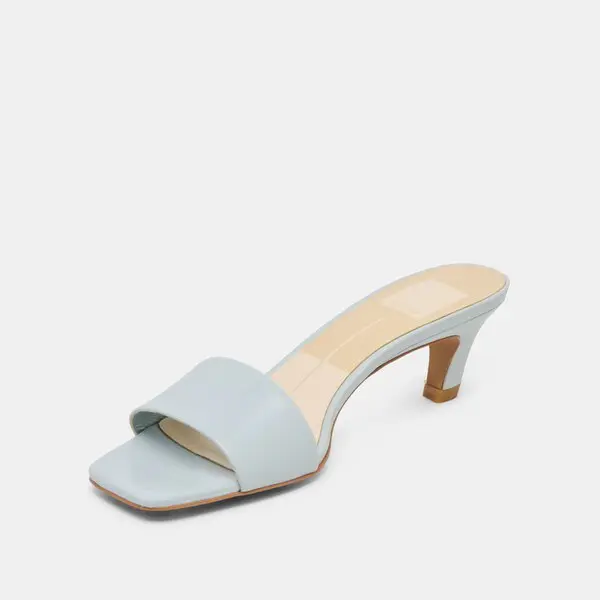 DOLCEVITA Rexa Kitten Heel Mules - Ice Blue Leather