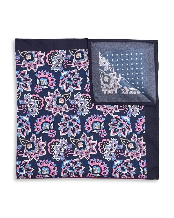 Bloomingdale'S Floral & Dot Silk Pocket Square Exclusive - Berry/ Navy