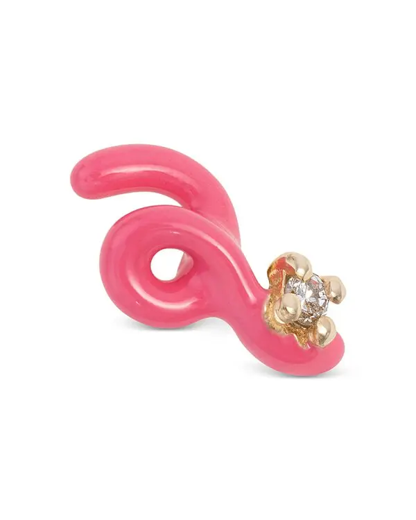 Bea Bongiasca 9k Yellow Gold & Sterling Silver Diamond Mini Loop Single Stud Earring - Pink